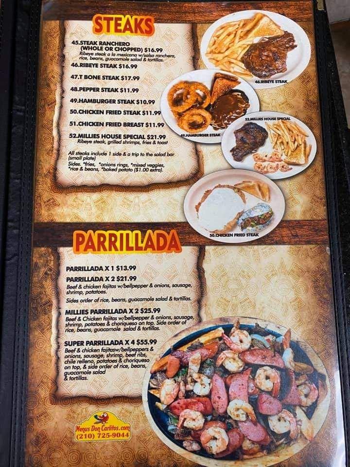 Menu at Millies Mexican Restaurant, Dilley