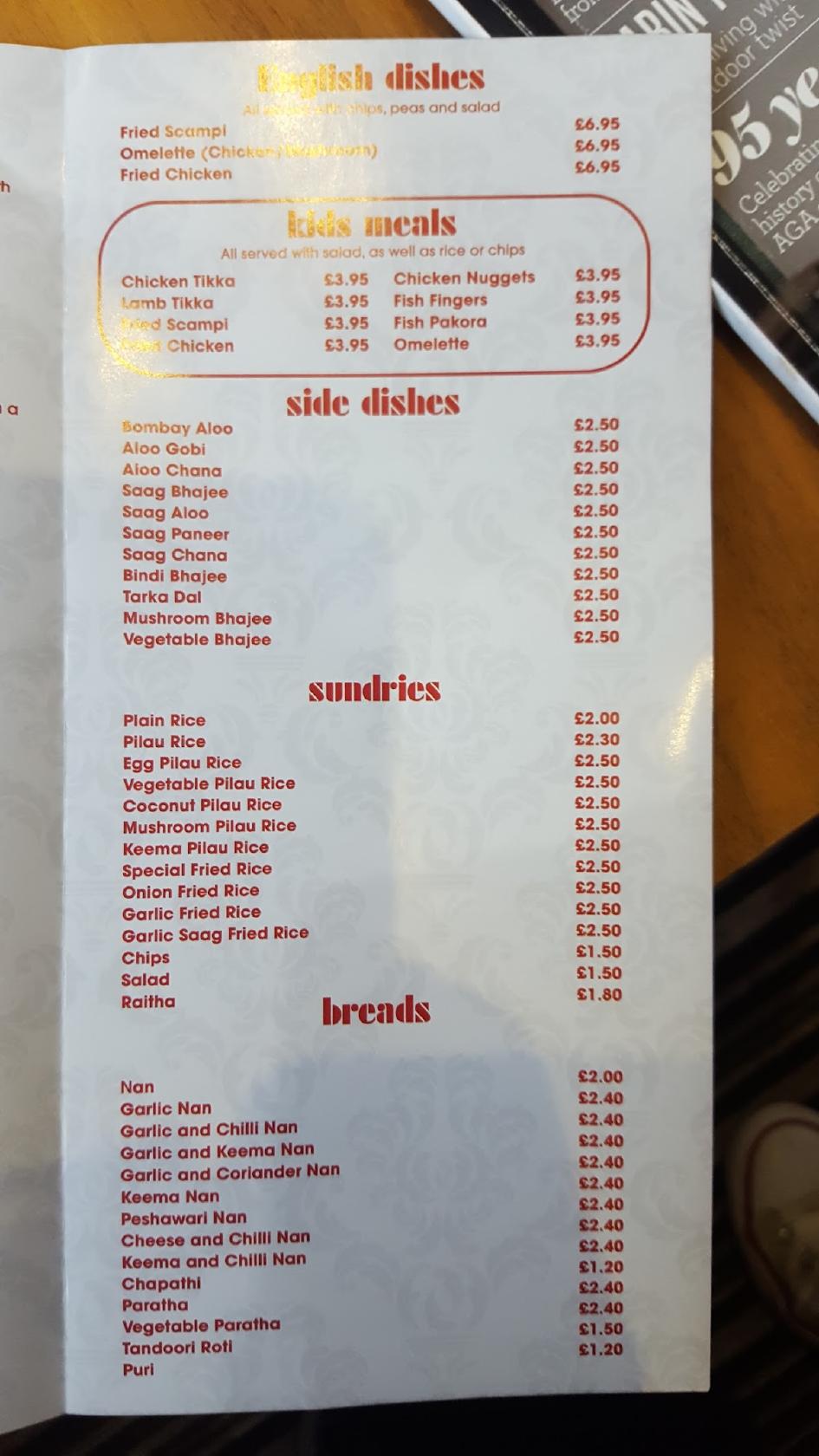 Menu at Paanshee Restaurant, Prestatyn