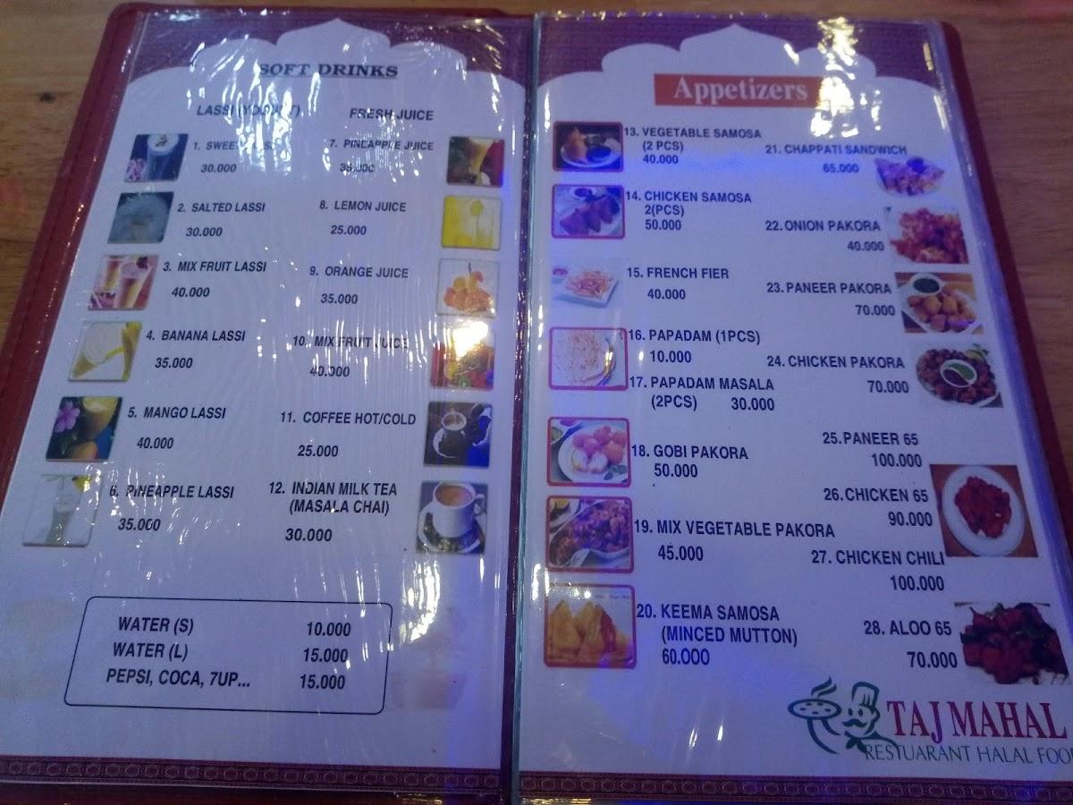 Menu at Taj Mahal Restaurant and Hotel, Ho Chi Minh City, 31 Đ. Bùi Viện