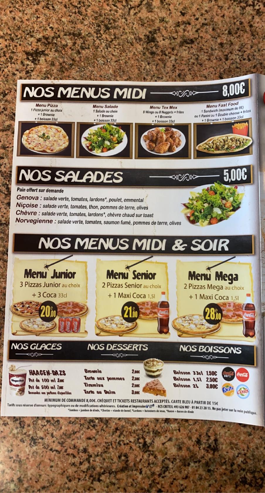 Menu au Andiamo pizzeria etampes, Étampes