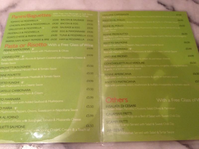 Menu at Cappuccino Bar, Bedford