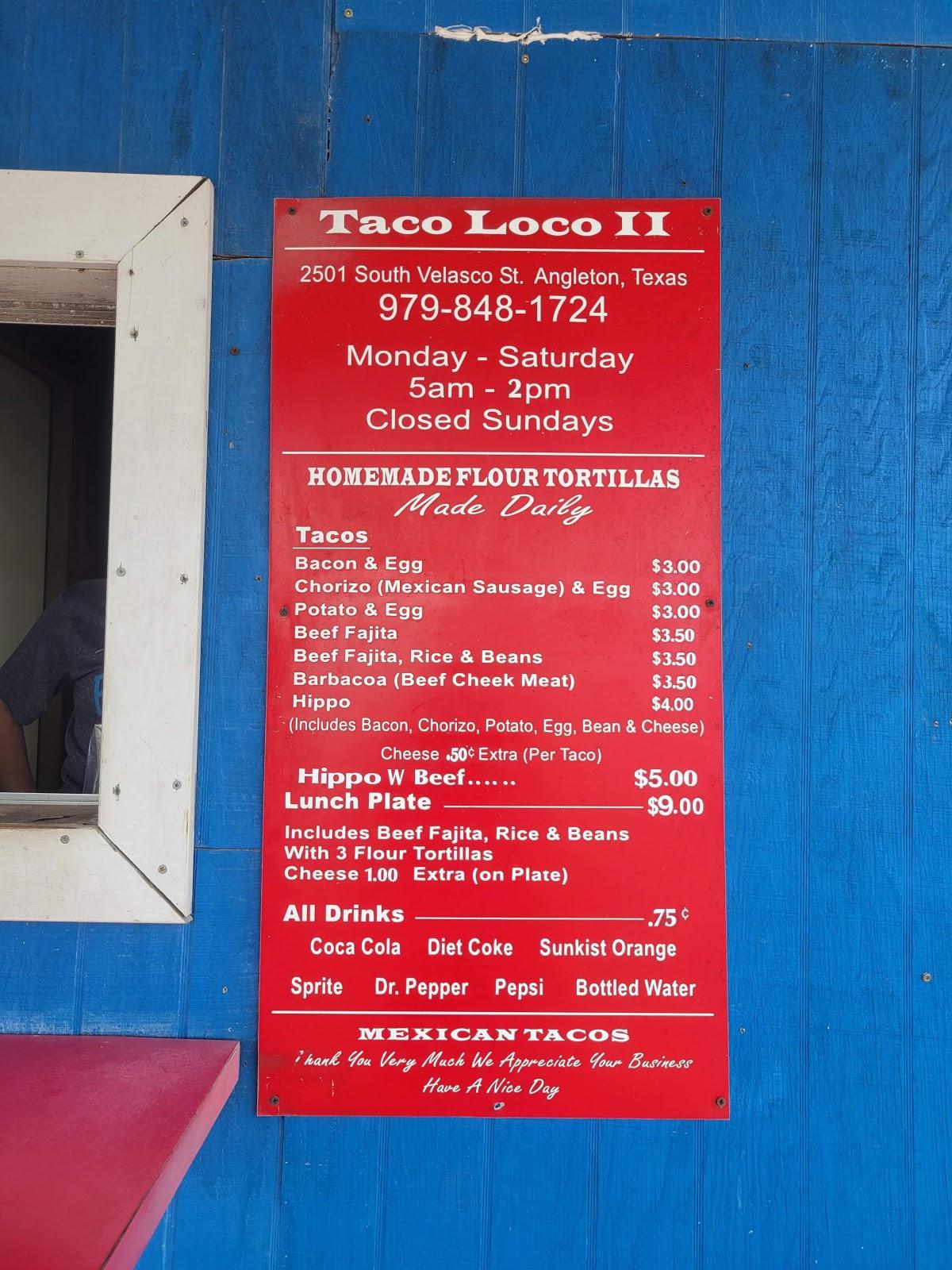 Menu at El Taco Loco II restaurant, Angleton