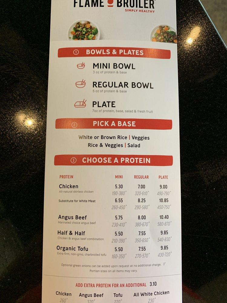 Menu at Flame Broiler restaurant, Jacksonville, Applecross Rd