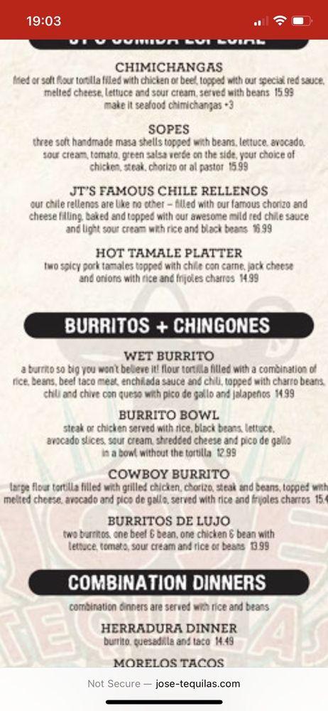 Menu at Jose Tequila's Mexican Grill and Bar, Newport News