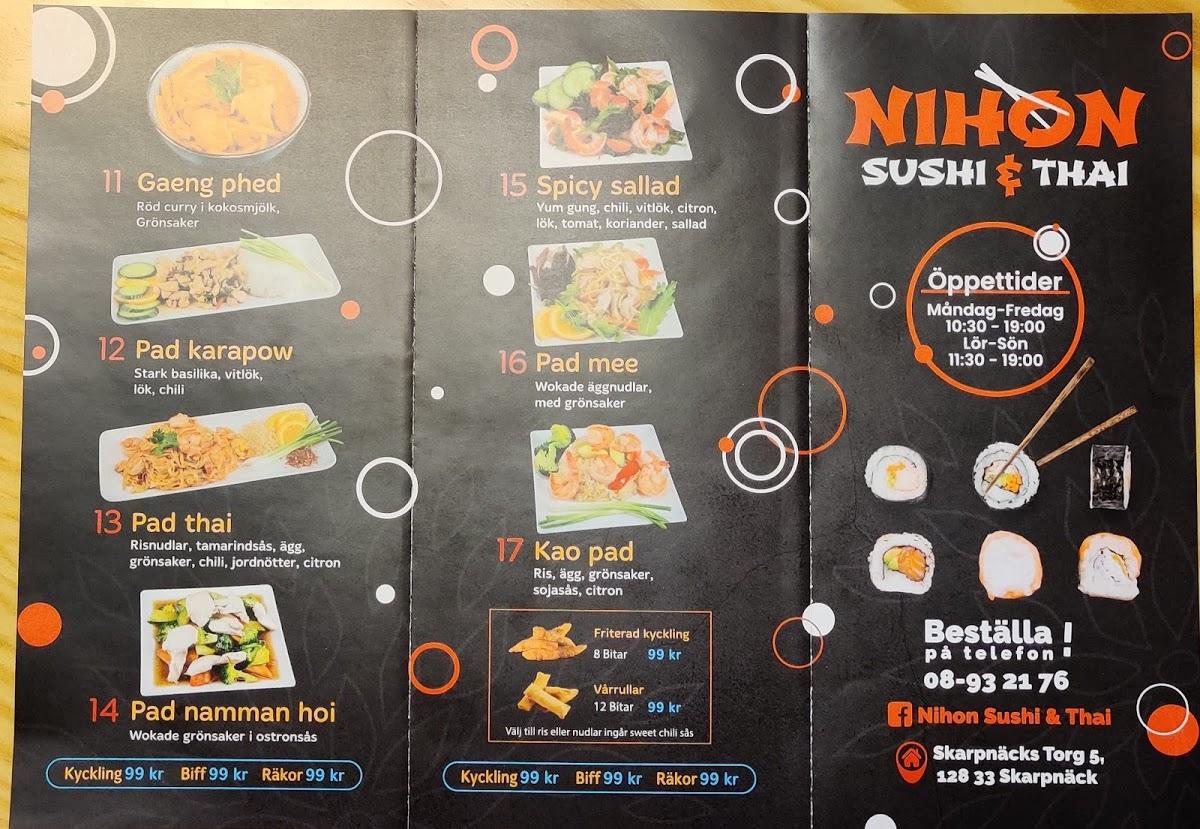Menu at Nihon Sushi Thai restaurant, Stockholm