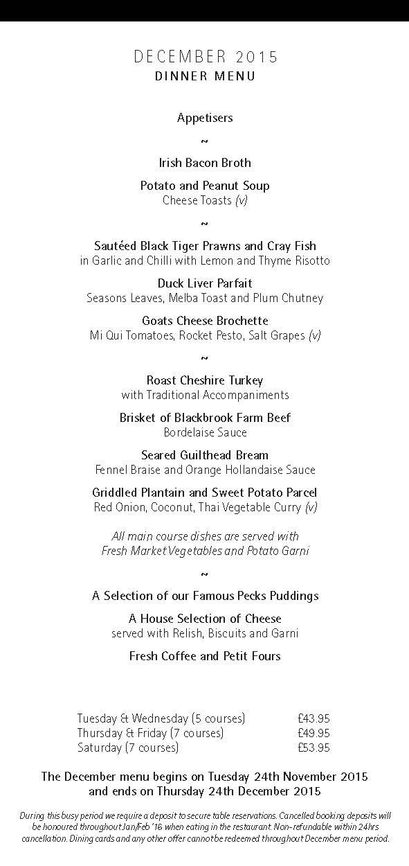 Menu at Pecks Restaurant, Congleton