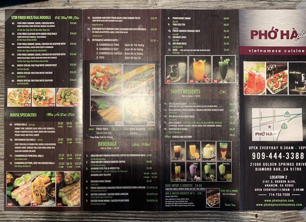 Menu at Pho Ha plus Vietnamese Cuisine restaurant, Diamond Bar