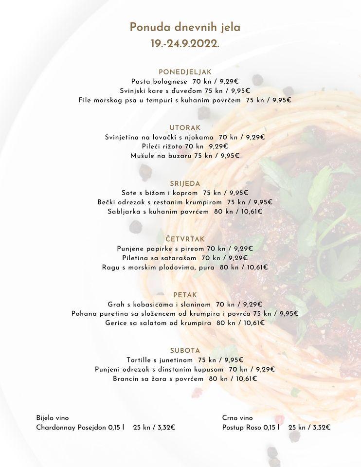 Menu at Flamingo restaurant, Mlini