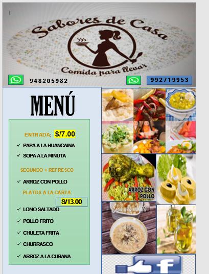 Menu at Sabores de Casa restaurant, Huacho