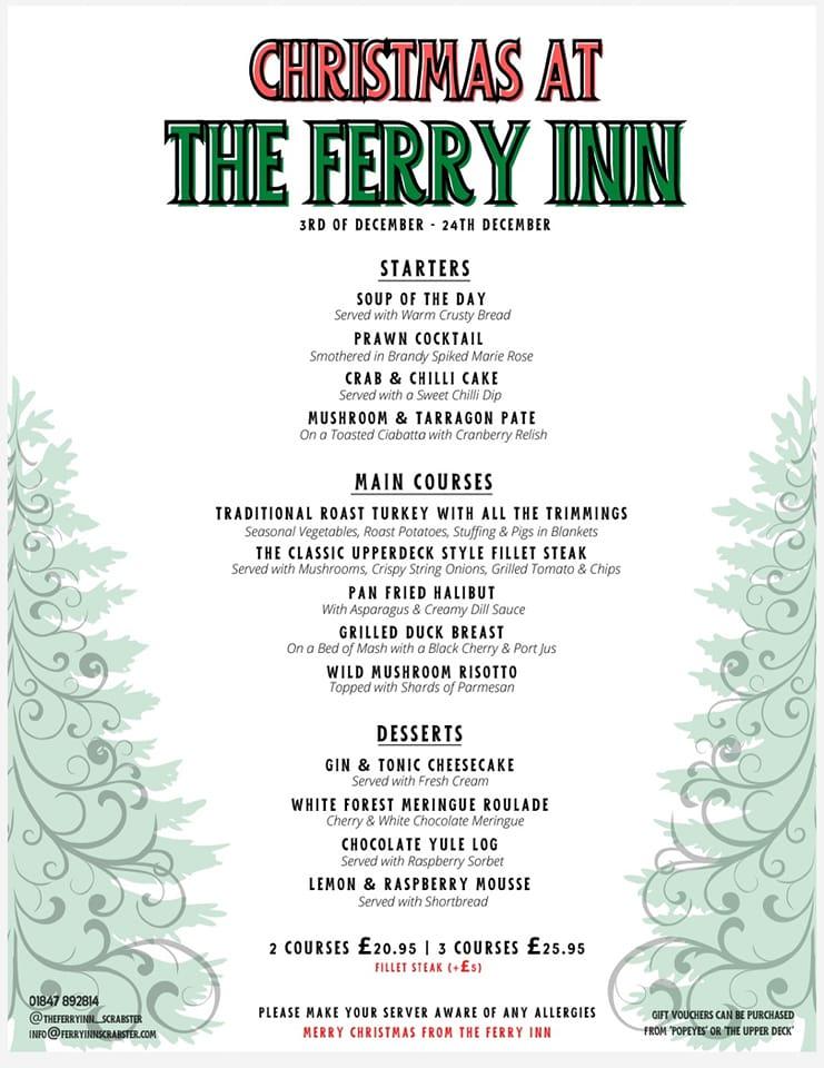 Menu at The Ferry Inn Scrabster pub & bar, Thurso, The Ferry Inn