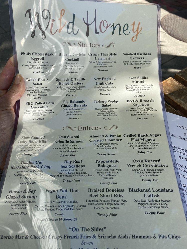 Menu at Wild Honey restaurant, Oyster Bay
