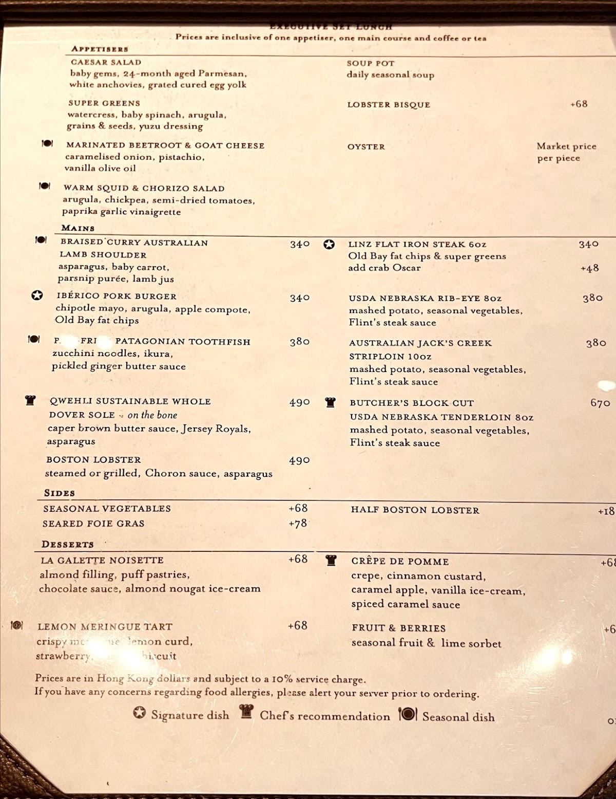 Menu at Flint pub & bar, Hong Kong