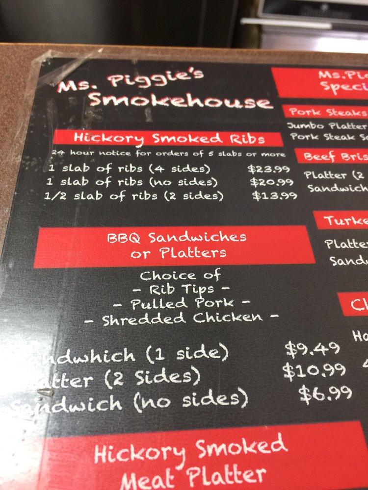 Menu at Ms Piggies' Smokehouse BBQ, Overland