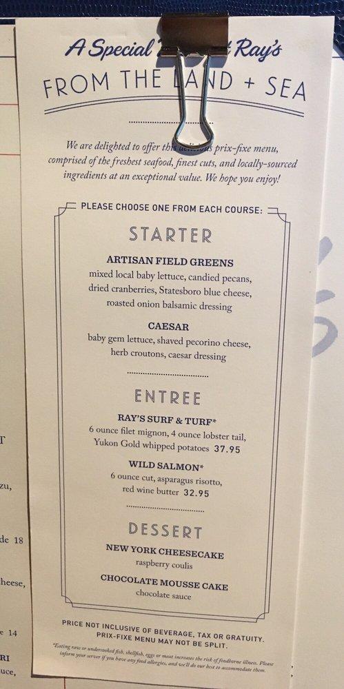 Menu at Ray's on the River steakhouse, Sandy Springs
