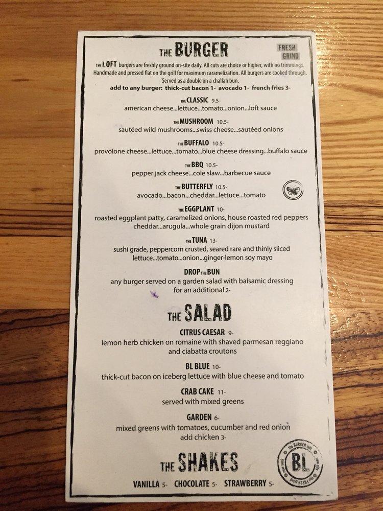 Carta del pub y bar The BURGER Loft, New City
