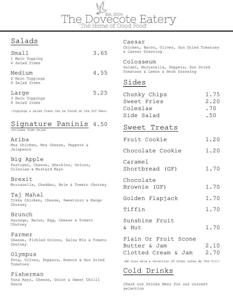 Menu at The Dovecote Eatery cafe, Fareham