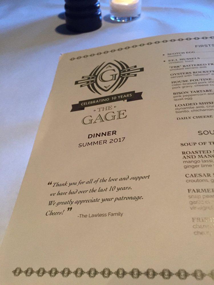 Menu at The Gage pub & bar, Chicago