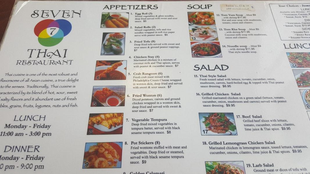 Menu at 7 Seven Thai Restaurant, Roseburg