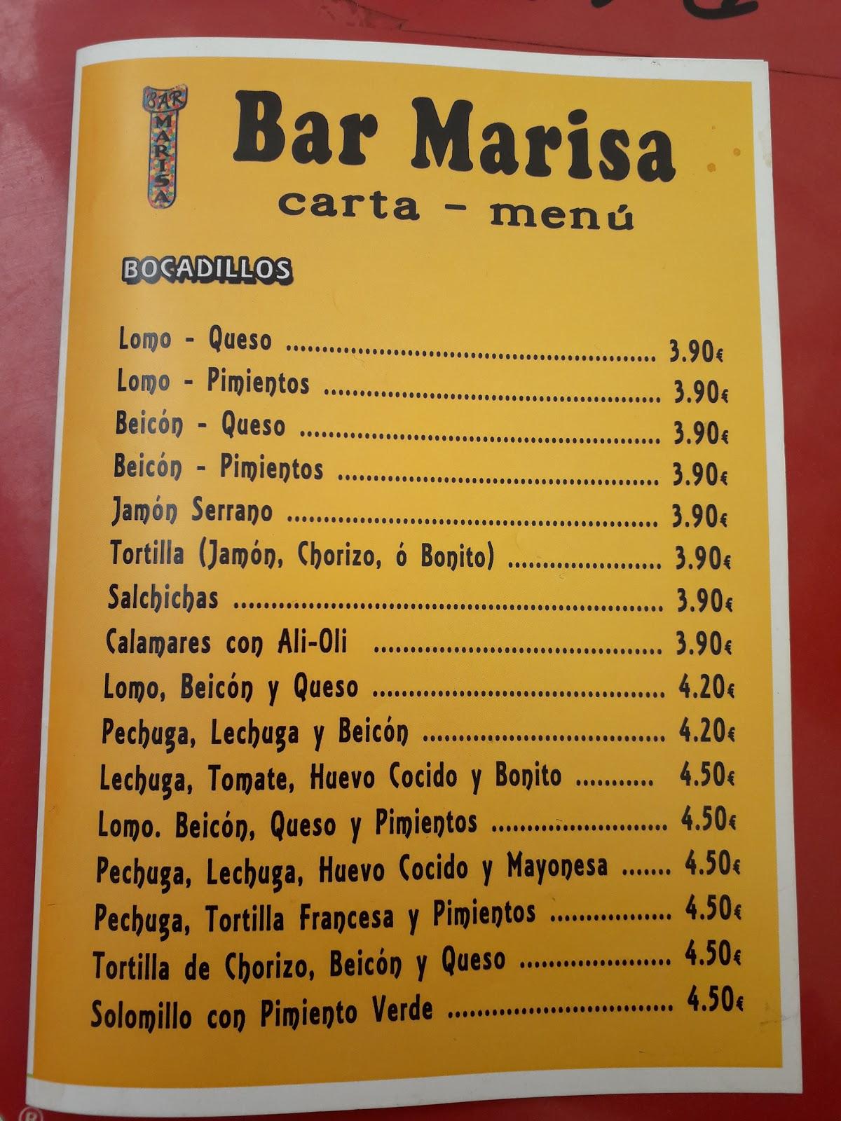 Menu at Bar Marisa, Castañares de Rioja