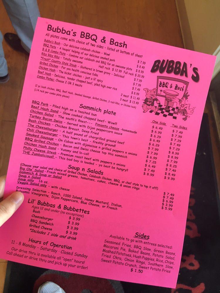 Menu at Bubbas BBQ Bash, Spartanburg, 827 W Blackstock Rd