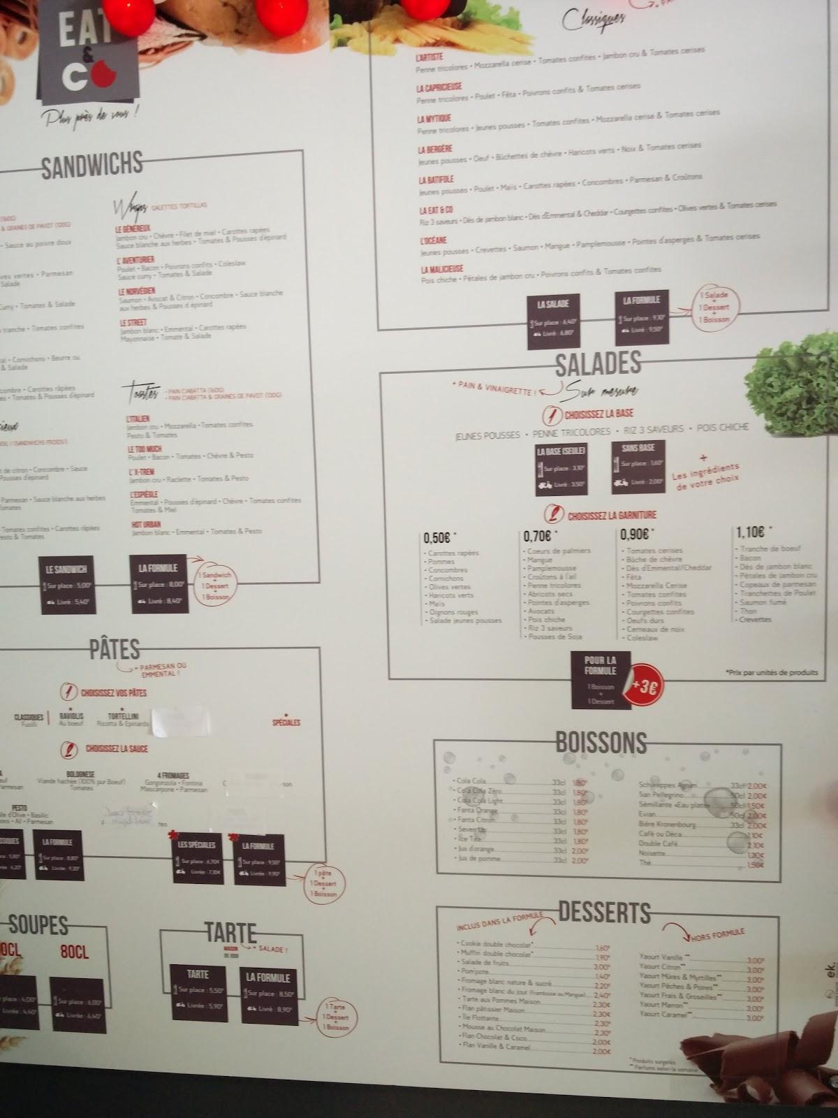Carta del restaurante Eat and Co, Montpellier