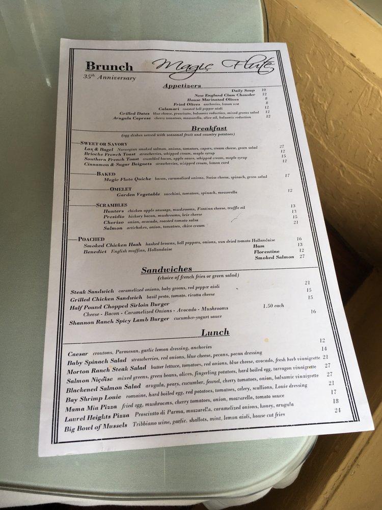 Menu at Magic Flute Restaurant, San Francisco