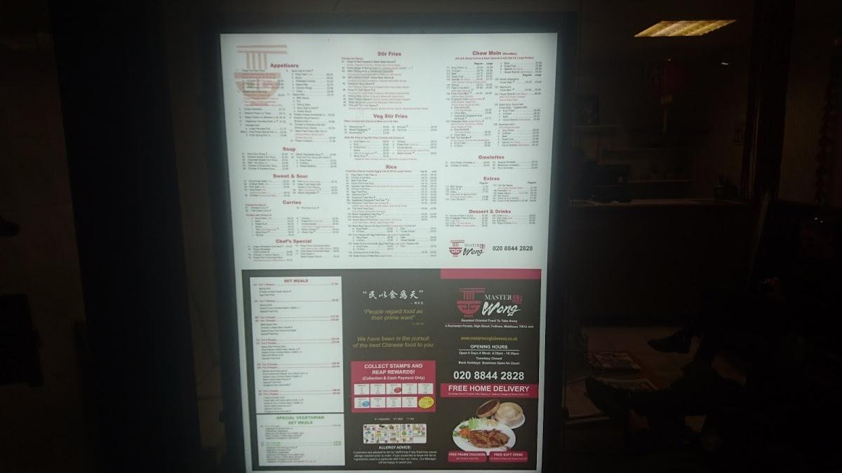 Menu at Master Wong Chinese Take Away fast food, Feltham