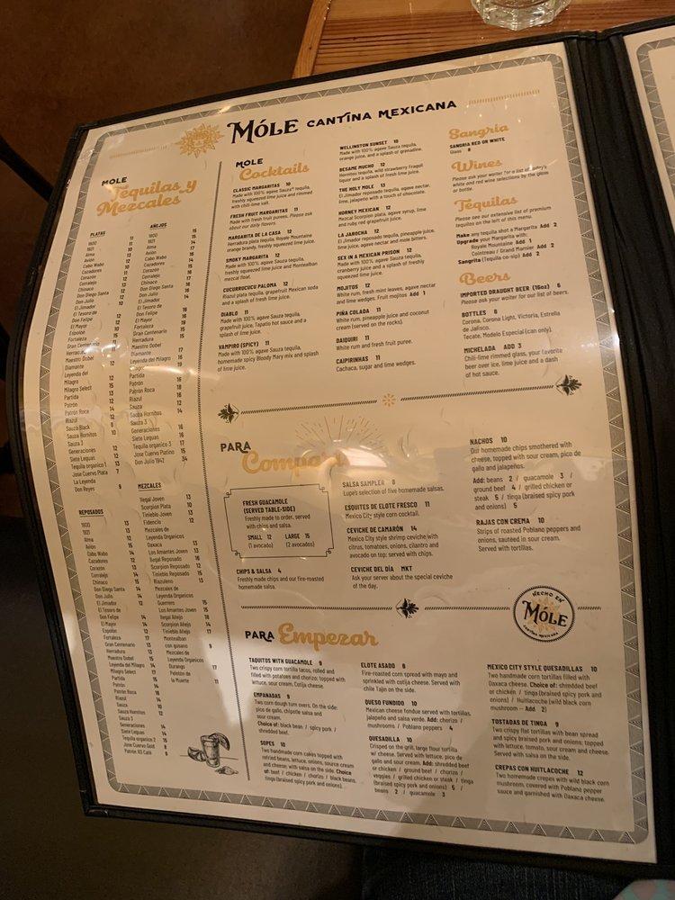 Menu at Mole Cantina Mexicana restaurant, Wellington, S State Rd 7 #150