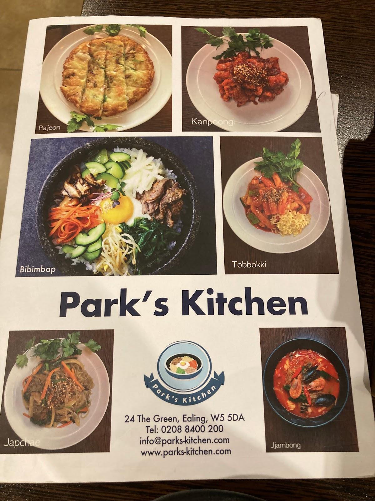 Menu at Park's Kitchen restaurant, London