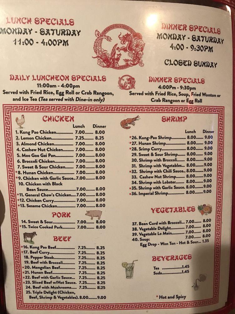 Menu at Peng's Chinatown Chinese restaurant, San Antonio