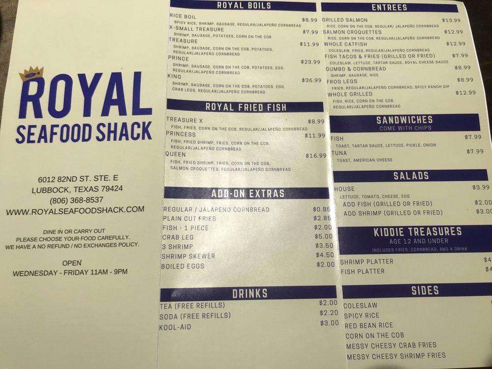 Menu at Royal Seafood Shack restaurant, Lubbock, Milwaukee Ave # 400