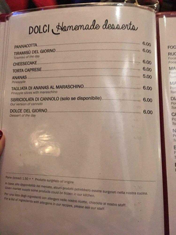 Menu at Saltimbocca ristorante, Rome