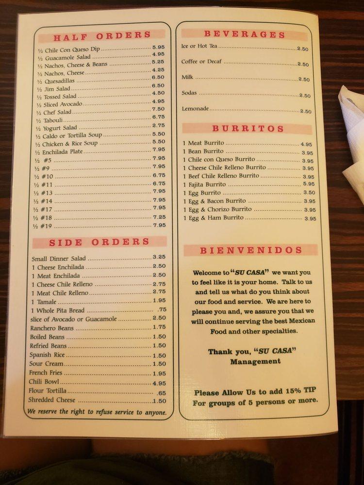 Menu at Su-Casa Restaurant, El Paso, Yandell Dr