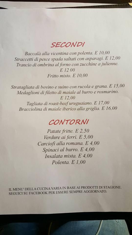Menu da Al Fogolar ristorante, Pasiano di Pordenone