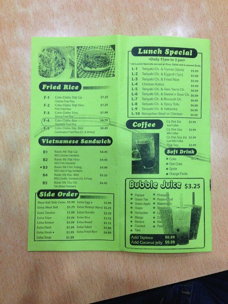 Menu at Happy Pho Time restaurant, Bonney Lake