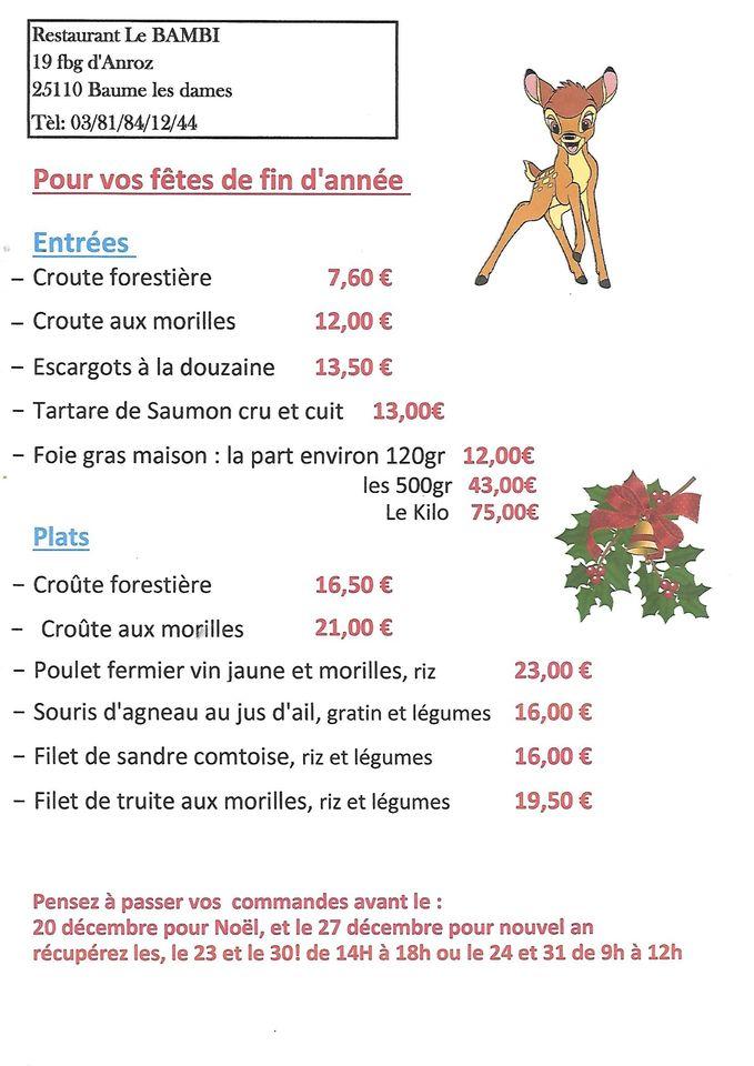 Menu au Hôtel Restaurant Le Bambi, Baume-les-Dames
