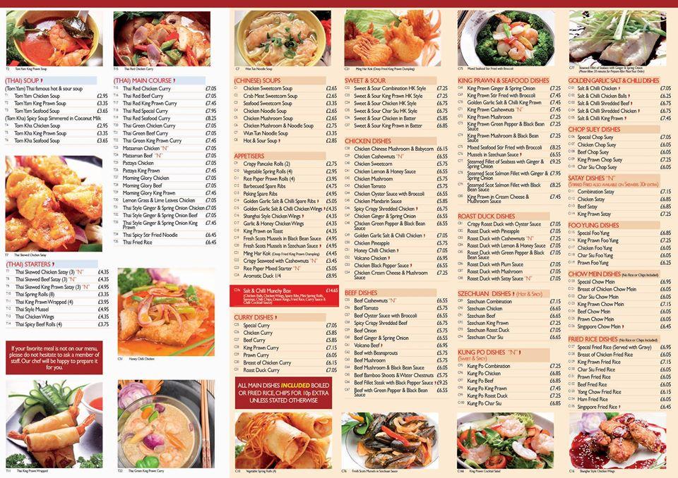 Menu at Rice Paper Thai & Chinese Takeaway restaurant, Irvine