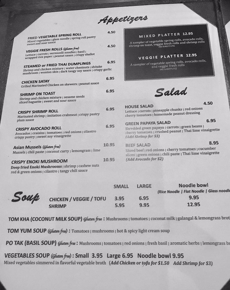 Menu at Thai Square restaurant, Denton