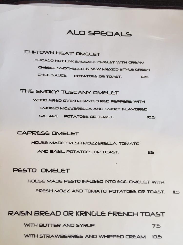 Menu at Alo Cafe, Scottsdale