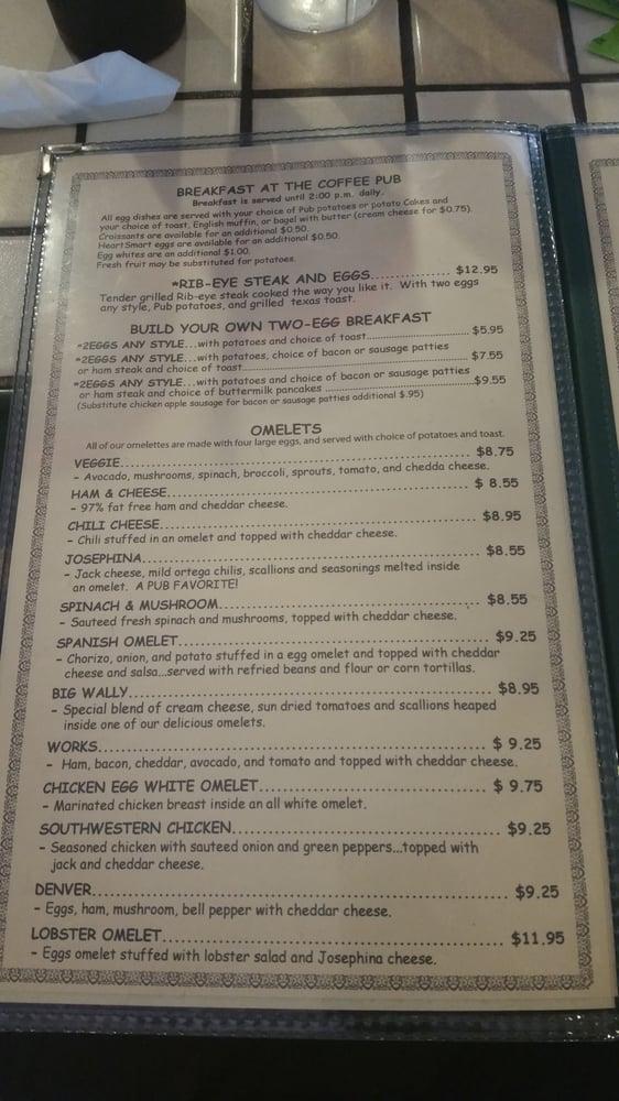 Menu at Coffee Pub, Las Vegas