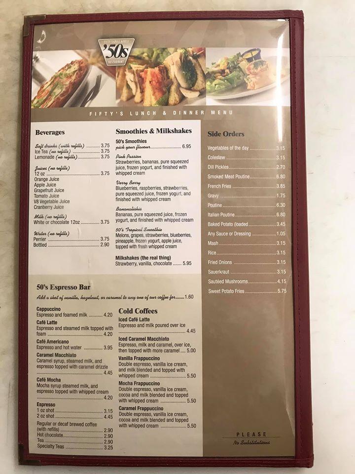 Menu at Fifty's Grill & Deli restaurant, Cambridge