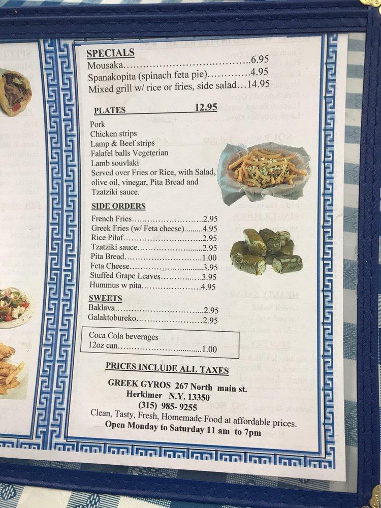 Menu at GREEK GYROS restaurant, Herkimer
