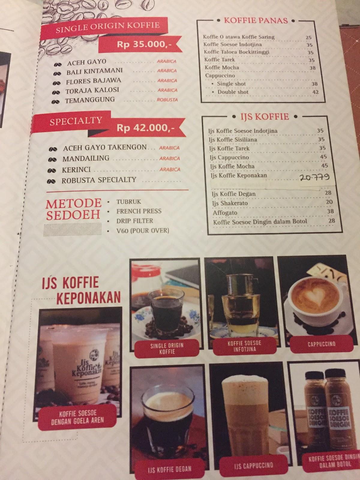 Menu at Kopi Oey cafe, Jakarta, Jl. H. Agus Salim No.20 2