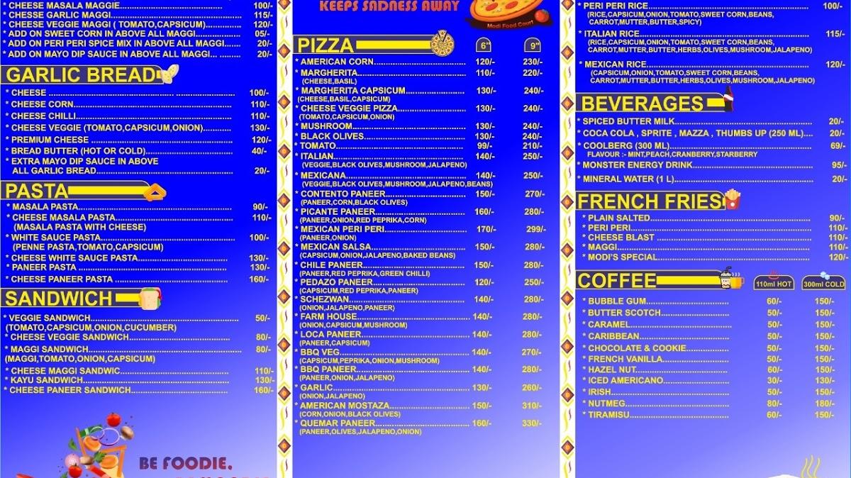 Menu at Modi Food Court, Gandhidham, modi maggi point