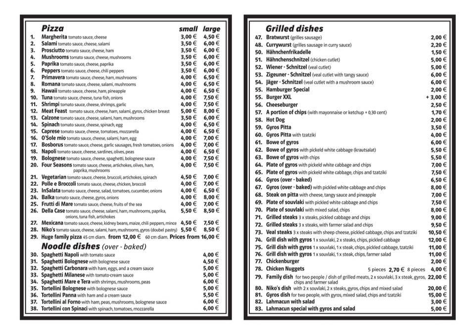 Menu at Nikos Grillstation pub & bar, Paderborn