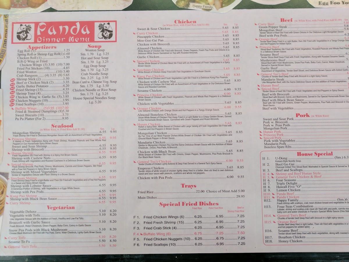 Menu at Panda restaurant, Springfield