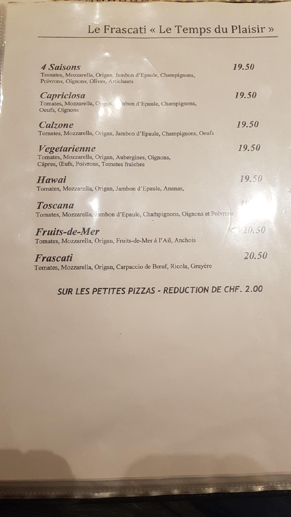 Menu au Restaurant Le Frascati, Le Locle