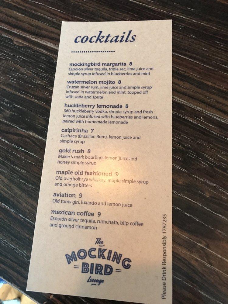 Menu at The Mockingbird Lounge pub & bar, Kansas City