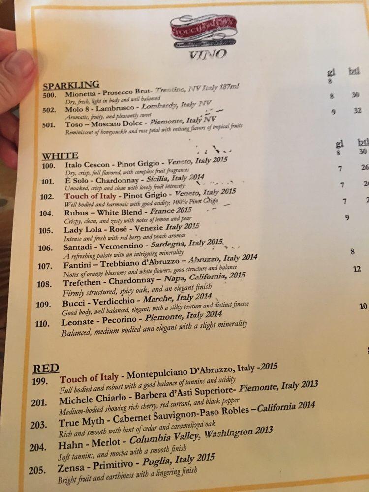 Menu at Touch of Italy pizzeria, Rehoboth Beach, Coastal Hwy