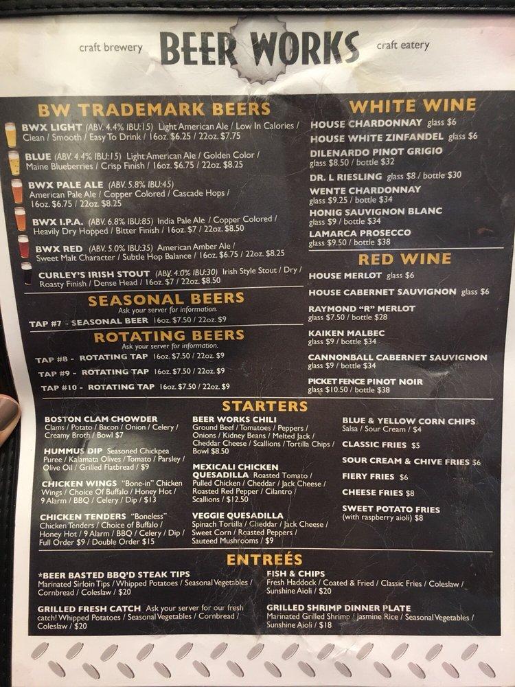 Menu at Beer Works pub & bar, Boston, Terminal C